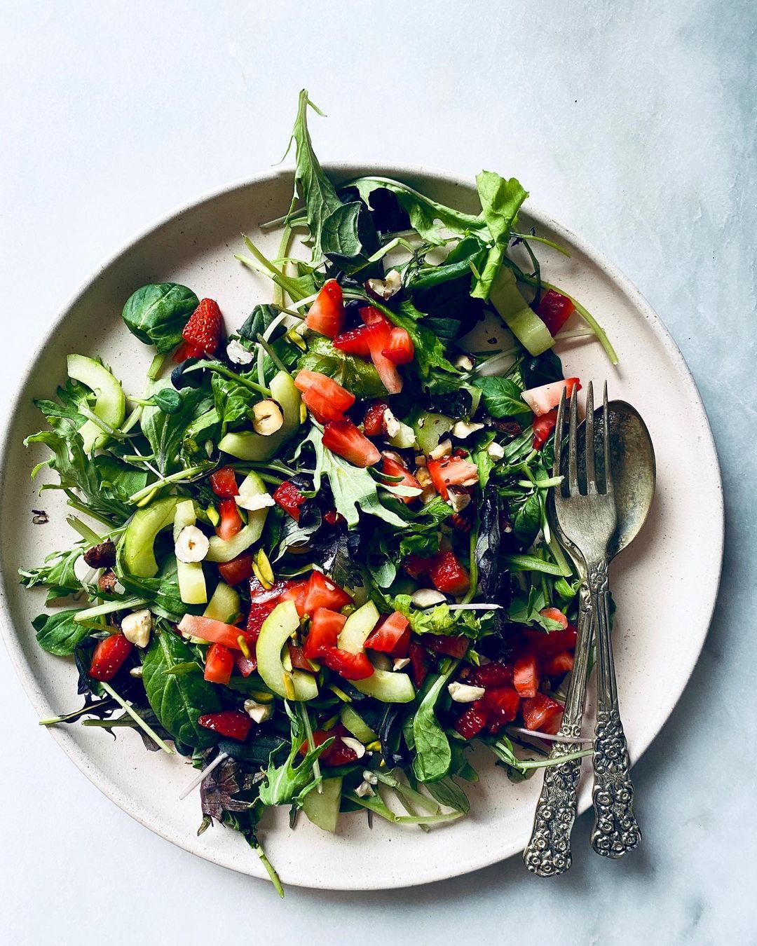 Strawberry & Cucumber Salad with Hazelnuts - The Spice Spoon
